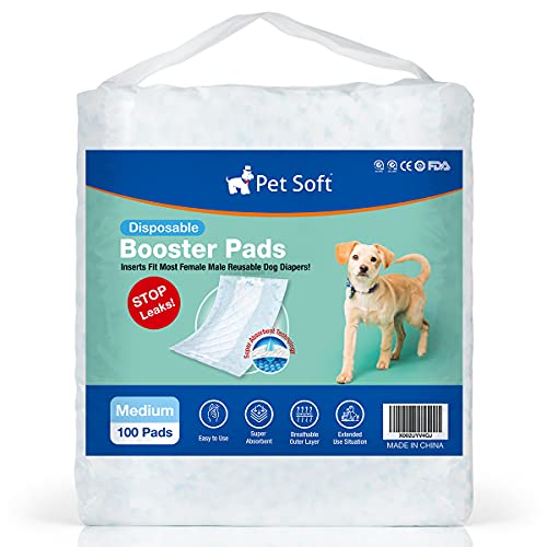 Pet Soft Dog Diaper Liners - Disposable Dog Diaper Booster Pads for Male & Female Dogs fit Most Dog Wraps and Belly Bands Up-Graded (Blue, M-100ct)