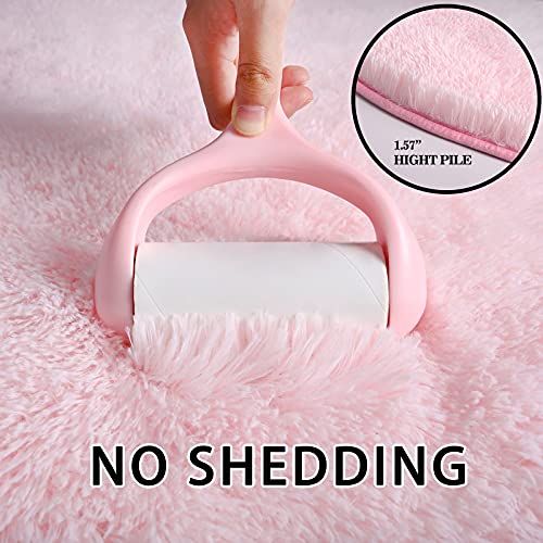 Merelax Soft Shaggy Rug for Kids Bedroom, Oval 2.6'x5.3' Pink Plush Fluffy Carpets for Living Room, Furry Carpet for Teen Girls Room, Anti-Skid Fuzzy Comfy Rug for Nursery Decor Cute Baby Play Mat