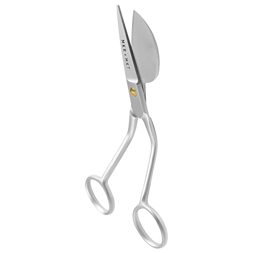 MAKER AND MARKET Applique Pelican Duckbill Blade 5.8 Inch - Double Bent Curved Offset Handle Scissors with Pouch Sleeve for Embroidery, Fabric, Thread, Knitting, Sewing, Arts & Craft (Satin Silver)