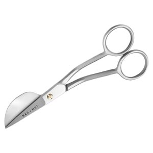 MAKER AND MARKET Applique Pelican Duckbill Blade 5.8 Inch - Double Bent Curved Offset Handle Scissors with Pouch Sleeve for Embroidery, Fabric, Thread, Knitting, Sewing, Arts & Craft (Satin Silver)