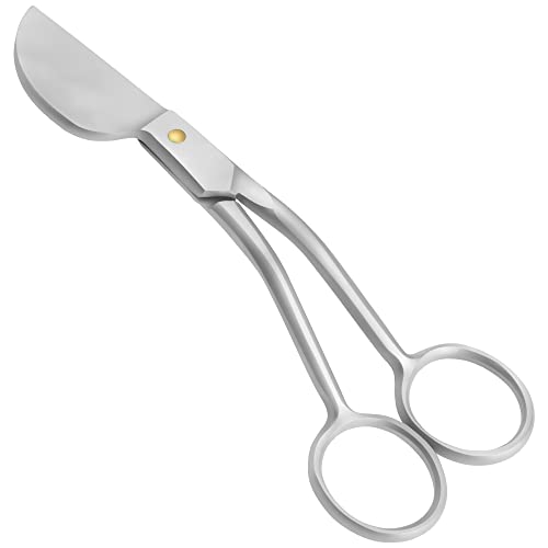 MAKER AND MARKET Applique Pelican Duckbill Blade 5.8 Inch - Double Bent Curved Offset Handle Scissors with Pouch Sleeve for Embroidery, Fabric, Thread, Knitting, Sewing, Arts & Craft (Satin Silver)