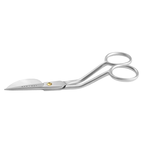 MAKER AND MARKET Applique Pelican Duckbill Blade 5.8 Inch - Double Bent Curved Offset Handle Scissors with Pouch Sleeve for Embroidery, Fabric, Thread, Knitting, Sewing, Arts & Craft (Satin Silver)