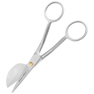 MAKER AND MARKET Applique Pelican Duckbill Blade 5.8 Inch - Double Bent Curved Offset Handle Scissors with Pouch Sleeve for Embroidery, Fabric, Thread, Knitting, Sewing, Arts & Craft (Satin Silver)