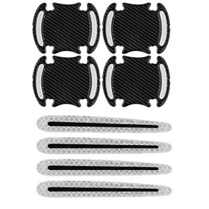 jinsheng 8pcs 3d carbon fiber texture car door handle reflective stickers,auto door handle anti-scratch protective film car outdoor safety reflective strips (white)