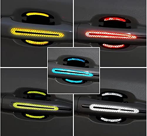 JINSHENG 8PCS 3D Carbon Fiber Texture Car Door Handle Reflective Stickers,Auto Door Handle Anti-Scratch Protective Film Car Outdoor Safety Reflective Strips (White)