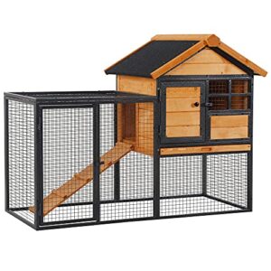 pawhut 2-level rabbit hutch bunny house with weatherproof hinged asphalt roof, removable tray and ramp for outdoor