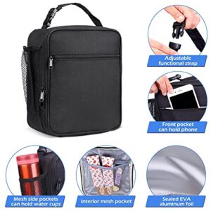 Insulated Lunch Box for Men & Women Adult- Cooler bag - Back to School Supplies- Portable Insulated Lunch Bag Small Lunchbox Lunch Container for Water Bottle Office School Work Picnic Hiking (Black)