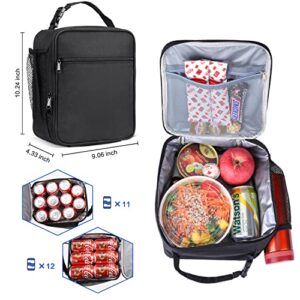 Insulated Lunch Box for Men & Women Adult- Cooler bag - Back to School Supplies- Portable Insulated Lunch Bag Small Lunchbox Lunch Container for Water Bottle Office School Work Picnic Hiking (Black)