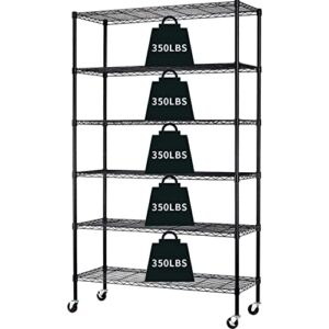 hcy 6-tier storage shelf heavy duty shelving unit nsf height adjustable metal rack with wheels for laundry bathroom kitchen garage pantry organization 2100 lbs capacity-82*48*18 inch, (black)