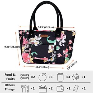 BesyPro Insulated Lunch Tote Bag for Women Reusable Lunch Box Large Cooler Bags for Adults Office Work School Picnic Beach Flower