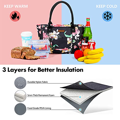 BesyPro Insulated Lunch Tote Bag for Women Reusable Lunch Box Large Cooler Bags for Adults Office Work School Picnic Beach Flower