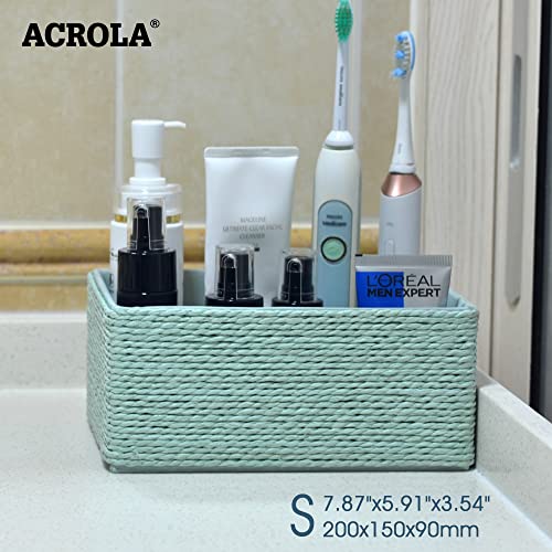 Acrola 5-Pack Decorative Storage Baskets Stackable Woven Basket Paper Rope Bin with Fabric Liner, Organizing Baskets for Makeup Closet Bathroom Bedroom (Mint)