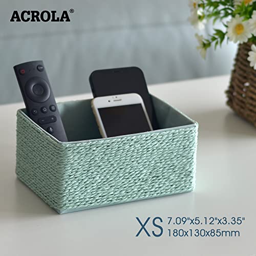 Acrola 5-Pack Decorative Storage Baskets Stackable Woven Basket Paper Rope Bin with Fabric Liner, Organizing Baskets for Makeup Closet Bathroom Bedroom (Mint)