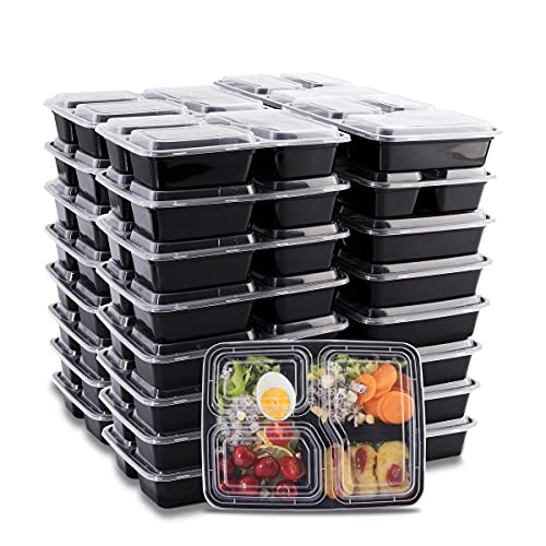 LIYH 48 Pack Meal Prep Containers 32oz 3 Compartment Bento Box Microwave Food Storage Containers Takeout Containers with Lids Containers Stackable Reusable Microwaveable & Dishwasher Safe