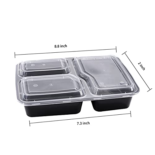 LIYH 48 Pack Meal Prep Containers 32oz 3 Compartment Bento Box Microwave Food Storage Containers Takeout Containers with Lids Containers Stackable Reusable Microwaveable & Dishwasher Safe