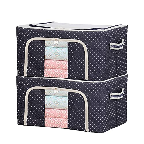 CEGAR Oxford Fabric Storage Box, Stackable Storage Bag Organizers, Double Zipper Folding Holder Container Organizer with Steel Frame for Clothes Bed Sheets Blanket (Blue-72L-2)