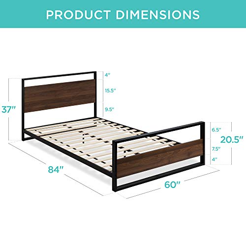 Best Choice Products Metal Wood Platform Bed Frame, Queen Size Mattress Support w/Wood Slats, No Box Spring Needed, Low Profile Headboard, Footboard, 660lb Capacity - Black/Brown