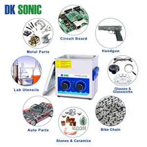 DK SONIC Ultrasonic Cleaner with Heater and Basket for Coins,Small Metal Parts,Record,Circuit Board,Daily Necessaries,Lab Tools,etc(2.1L, 110V)