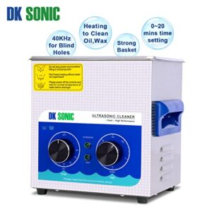 DK SONIC Ultrasonic Cleaner with Heater and Basket for Coins,Small Metal Parts,Record,Circuit Board,Daily Necessaries,Lab Tools,etc(2.1L, 110V)