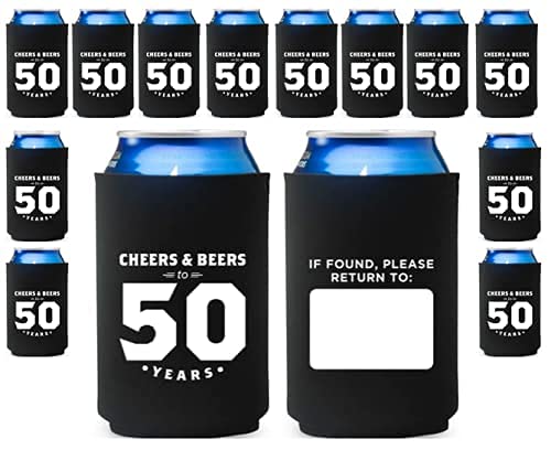 Happy Birthday and Wedding Anniversary Insulated Can Beverage Sleeve Coolers for Beer, Water, Soda - 13 Pack (50th Birthday)