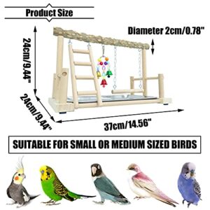 PINVNBY Bird Playground Parrot Playstand Birds Play Stand Wood Exercise Perch Gym Stand Playpen Ladder with Feeder Cups Hanging Swing Toys for Parakeet Conure Cockatiel Budgie Cage Accessories