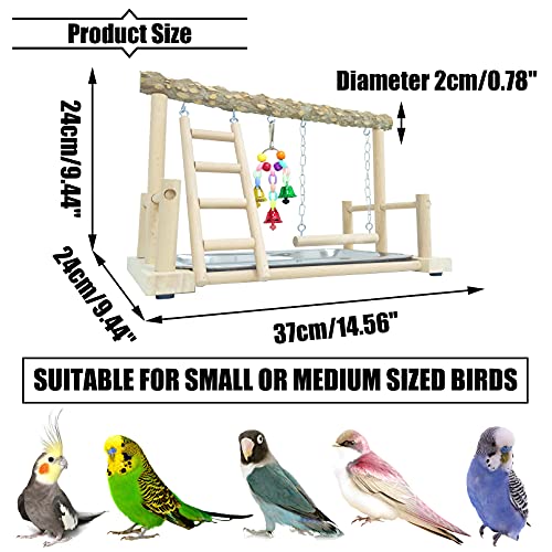 PINVNBY Bird Playground Parrot Playstand Birds Play Stand Wood Exercise Perch Gym Stand Playpen Ladder with Feeder Cups Hanging Swing Toys for Parakeet Conure Cockatiel Budgie Cage Accessories