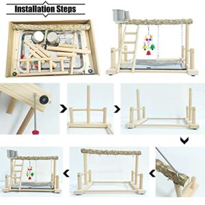 PINVNBY Bird Playground Parrot Playstand Birds Play Stand Wood Exercise Perch Gym Stand Playpen Ladder with Feeder Cups Hanging Swing Toys for Parakeet Conure Cockatiel Budgie Cage Accessories