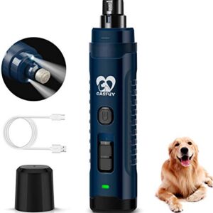 Casfuy Dog Nail Grinder with 2 LED Light for Large Medium Small Dogs - 3X More Powerful 2-Speed Electric Pet Nail Trimmer Rechargeable Quiet Painless Paws Grooming & Smoothing Tool (Dark Blue)