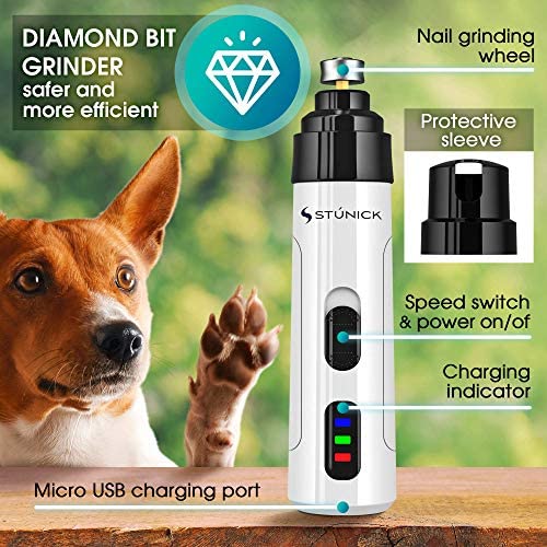 Dog Nail Grinder for Small, Medium and Large Dogs - Gentle Portable Paws Grooming and Smoothing - Professional 2-Speed Electric Rechargeable Dog Toe Trimmer