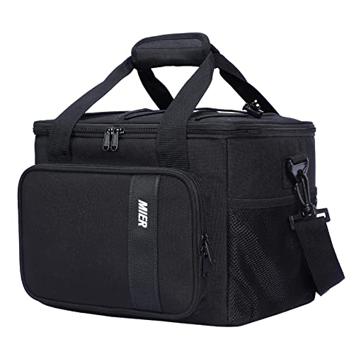 MIER Mens Lunchbox for Work Insulated 24 Cans/15L Large Lunch Bags Leakproof Adult Women Lunch Box Coolers for Travel Beach Picnic Office, Black