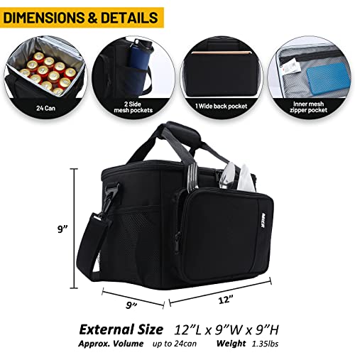 MIER Mens Lunchbox for Work Insulated 24 Cans/15L Large Lunch Bags Leakproof Adult Women Lunch Box Coolers for Travel Beach Picnic Office, Black