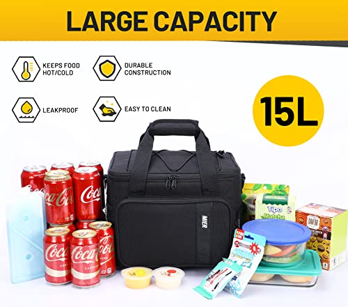 MIER Mens Lunchbox for Work Insulated 24 Cans/15L Large Lunch Bags Leakproof Adult Women Lunch Box Coolers for Travel Beach Picnic Office, Black