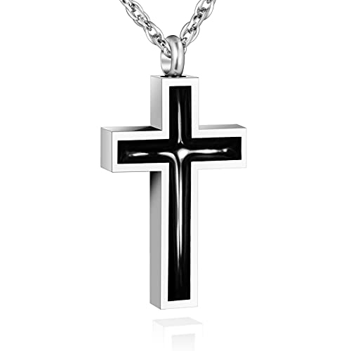 SOITIS Cross Ashes Necklace Urn Necklace for Human Ashes Cremation Necklace for Ashes Stainless Steel Urn Necklaces