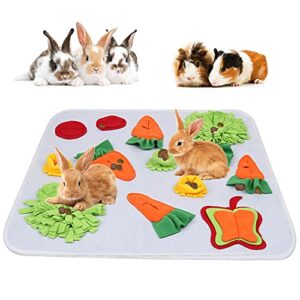 gindoor 24" x 24" rabbit foraging mat, interactive feed game for boredom, polar fleece pet snuffle pad bed treat dispenser for rabbits bunny guinea pigs chinchillas ferrets