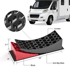 Rophor Camper Levelers, RV Leveling Blocks Ramps Kit for Travel Trailer, Include Two Curved Levelers, Two Chocks, Two Anti-Slip Mats and Carrying Bag, Up to 35,000 lbs