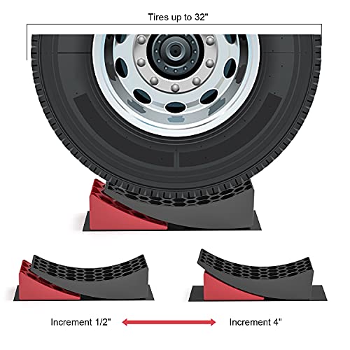 Rophor Camper Levelers, RV Leveling Blocks Ramps Kit for Travel Trailer, Include Two Curved Levelers, Two Chocks, Two Anti-Slip Mats and Carrying Bag, Up to 35,000 lbs