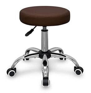 topline housewares 360-degree rolling swivel adjustable stool chair - chrome/brown