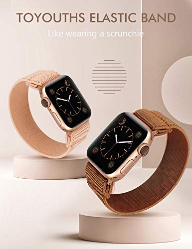 TOYOUTHS Elastic Band Compatible with Apple Watch Band Scrunchies Stretchy Solo Loop 41mm/40mm/38mm Soft Nylon Strap Replacement Wristband for iWatch Series 8/7/SE/6/5/4/3/2/1, Brown, XS