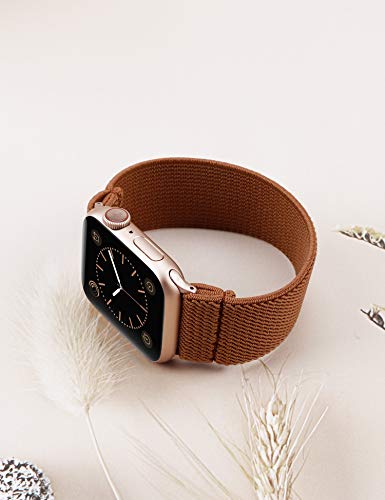 TOYOUTHS Elastic Band Compatible with Apple Watch Band Scrunchies Stretchy Solo Loop 41mm/40mm/38mm Soft Nylon Strap Replacement Wristband for iWatch Series 8/7/SE/6/5/4/3/2/1, Brown, XS