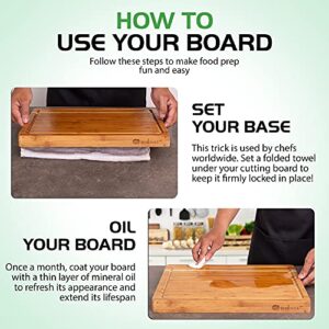 Timberr Bamboo Cutting Board - Large Wood Cutting Board with Handles and Grooves - 1 Inch Thick Wooden Chopping Block for Meat, Vegetables, and Cheeses - Makes an Excellent Serving Tray for Parties