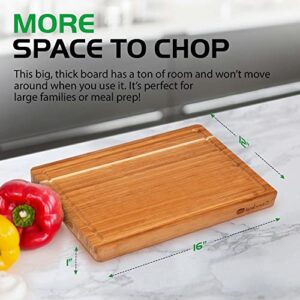 Timberr Bamboo Cutting Board - Large Wood Cutting Board with Handles and Grooves - 1 Inch Thick Wooden Chopping Block for Meat, Vegetables, and Cheeses - Makes an Excellent Serving Tray for Parties