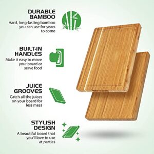 Timberr Bamboo Cutting Board - Large Wood Cutting Board with Handles and Grooves - 1 Inch Thick Wooden Chopping Block for Meat, Vegetables, and Cheeses - Makes an Excellent Serving Tray for Parties