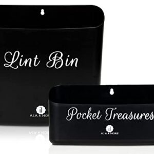 A.J.A. & MORE Lint Holder Bin with Magnetic Strip and Pocket Treasures Bin Magnetic Coin Holder (2 Piece Set) for Laundry Room Organization or Laundry Room Décor (Matte Black)