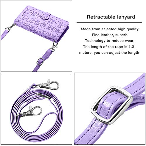 CCSmall Samsung Galaxy S21 FE (Not S21) Crossbody Cell Phone Wallet Case,Cute Cat Dog Cartoon Style Flip with Removable Lanyard Strap with Card Holde Cover for Samsung Galaxy S21 FE MGG Purple