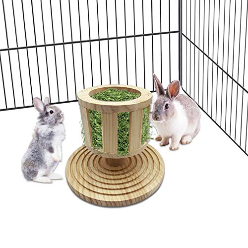 Tfwadmx Rabbit Wooden Hay Feeder Guinea Pig Hay Holder Bunny Less Wasted Food Dispenser with Cleaning Set for Chinchilla Hamster Ferret Small Animals