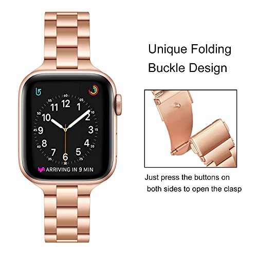 OMIU Thin Band Compatible with Apple Watch 40mm 38mm 41mm 42mm 44mm 45mm 49mm, Premium Stainless Steel Metal Replacement Adjustable Wristband Strap for iWatch Ultra SE Series 8/7/6/5/4/3/2/1 Women Men