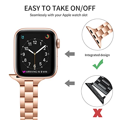 OMIU Thin Band Compatible with Apple Watch 40mm 38mm 41mm 42mm 44mm 45mm 49mm, Premium Stainless Steel Metal Replacement Adjustable Wristband Strap for iWatch Ultra SE Series 8/7/6/5/4/3/2/1 Women Men