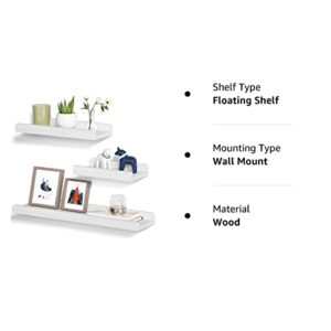 Alsonerbay White Floating Shelves Wall Mounted Set of 3, 23.6 Inch Rustic Wood Wall Shelves for Storage and Display for Bedroom Living Room Bathroom Kitchen Office and More