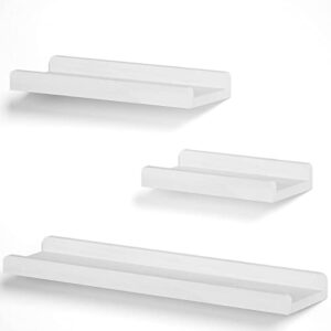 Alsonerbay White Floating Shelves Wall Mounted Set of 3, 23.6 Inch Rustic Wood Wall Shelves for Storage and Display for Bedroom Living Room Bathroom Kitchen Office and More