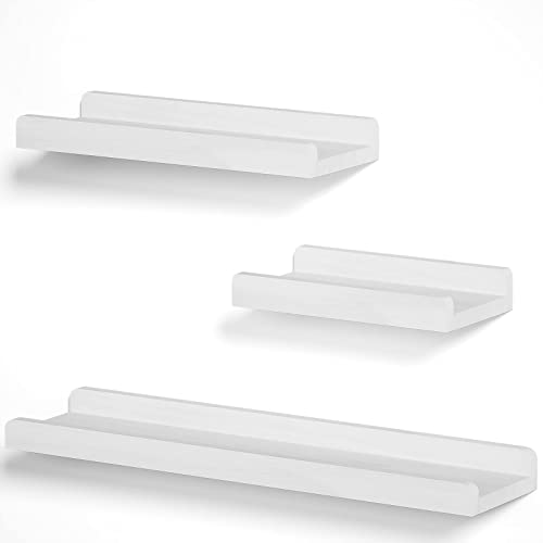 Alsonerbay White Floating Shelves Wall Mounted Set of 3, 23.6 Inch Rustic Wood Wall Shelves for Storage and Display for Bedroom Living Room Bathroom Kitchen Office and More